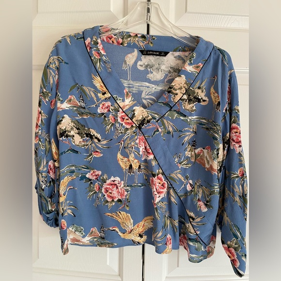 Zara | Tops | Zara Basic Tropical Print Blouse | Poshmark